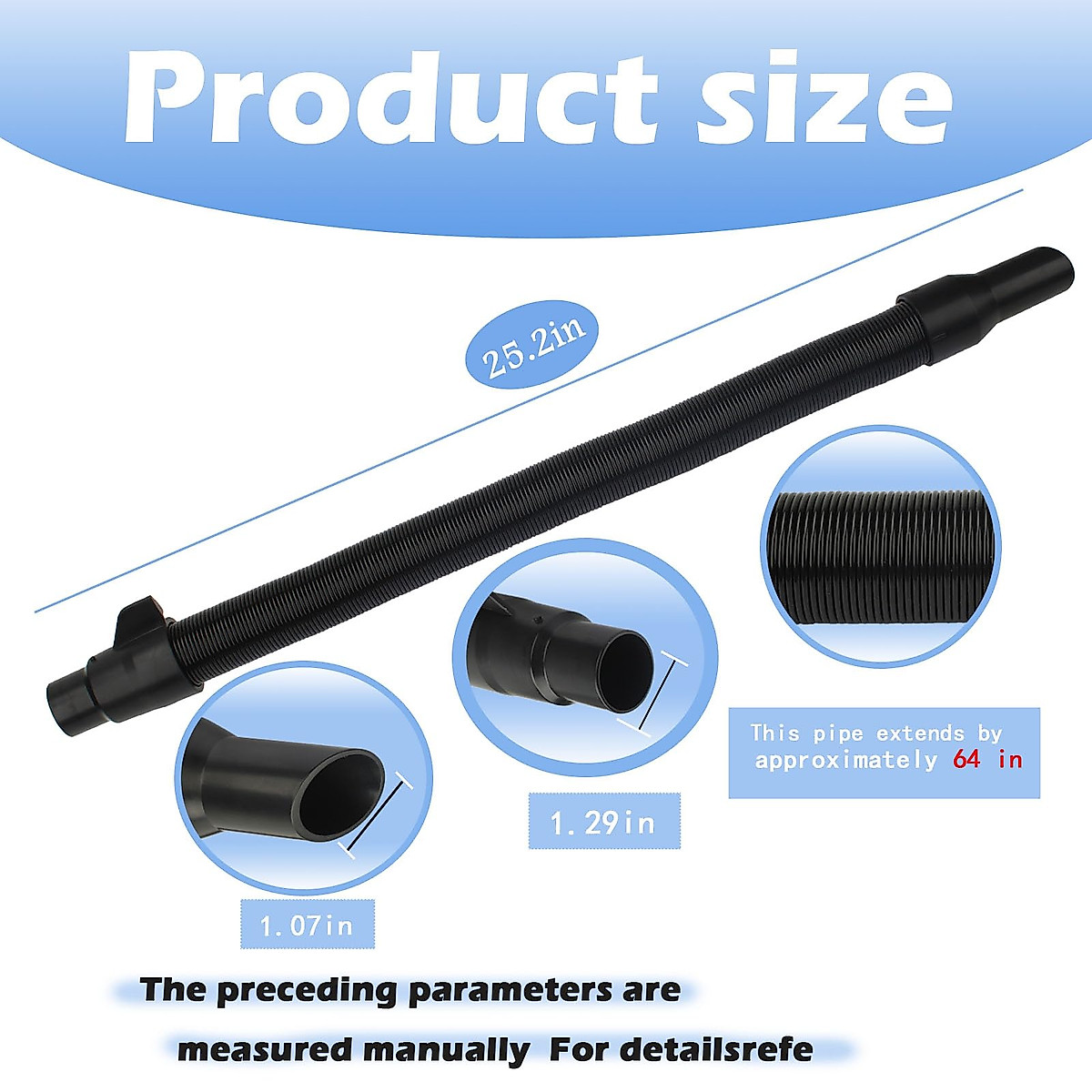 Follde 14-37-0105 Vacuum Hose Compatible For Milwaukee M18 Packout Vacuum 0970-20 0880-20, Vac Hose Fit 18V 2.5 Gallon Wet/Dry Shop Vac Hose Assembly (14-37-0105 Vacuum Hose)