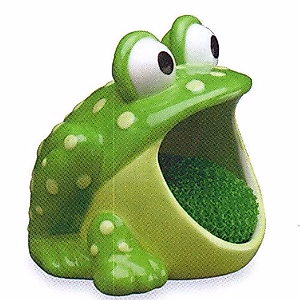 Boston Warehouse 75483 Frog Scrubby Holder with Non-scratch Dish Scrubber, Hand Painted Ceramic