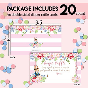Little Rabbit Floral Themed Diaper Raffle Tickets for Girl Baby Showers, 20 2" X 3” Double Sided Insert Cards for Games by AmandaCreation, Bring a Pack of Diapers to Win Favors & Prizes!