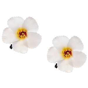 Love Sweety 2pc Hawaiian Plumeria Hair Clips Delicate Dew Galsang Flower Barrettes for Beach Party(White)