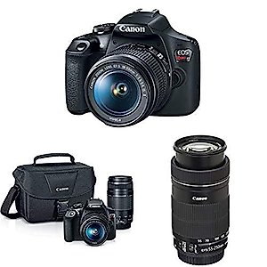EOS REBEL T7 18-55mm f/3.5-5.6 IS II Kit and Canon EOS Digital SLR Camera Kit with EF-S 18-55mm and EF 75-300mm Zoom Lenses, 55-250mm F4-5.6 IS STM Lens