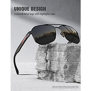 LUENX Aviator Sunglasses for Men Square Polarized Polygon Black Lens Matte Black Frame - UV 400 Protection with Accessories