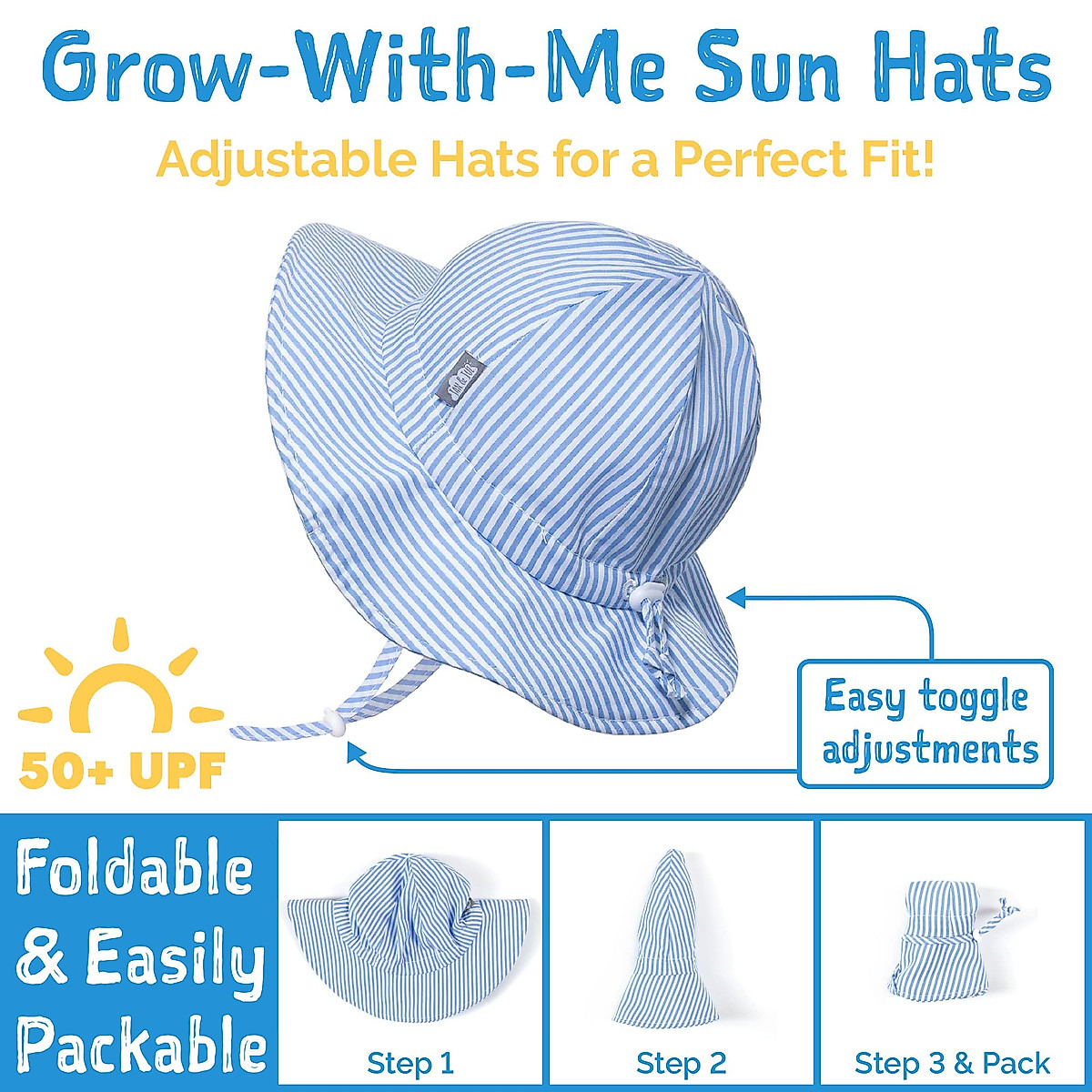JAN & JUL Adjustable Foldable Toddler Boy UPF Sun-Hat, Breathable Cotton (M: 6-24 Months, Blue Whale)