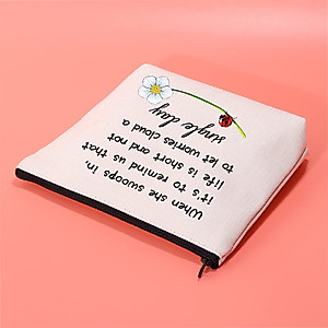 JXGZSO Good Luck Ladybug Makeup Bag With Zipper Gifts For Women When She Swoops In It's To Remind Us Not To Let Worries Cloud A Single Day Cosmetic Bag (Ladybug)