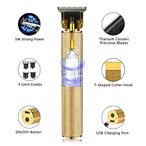 Professional Hair Clippers for Men, Cordless Zero Gapped T-blade Barber Trimmers Electric Hair Trimmer Close Cutting Kit for Mens Baldheaded Detail Beard Ornate Shaver Barbershop