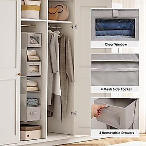 Fixwal 1 Pack 6-Shelf Hanging Closet Organizer, 2 Separable 3-Shelf Hanging Shelves with 3 Drawers Clothes Organizer Shelves for Bedroom Closet Rack