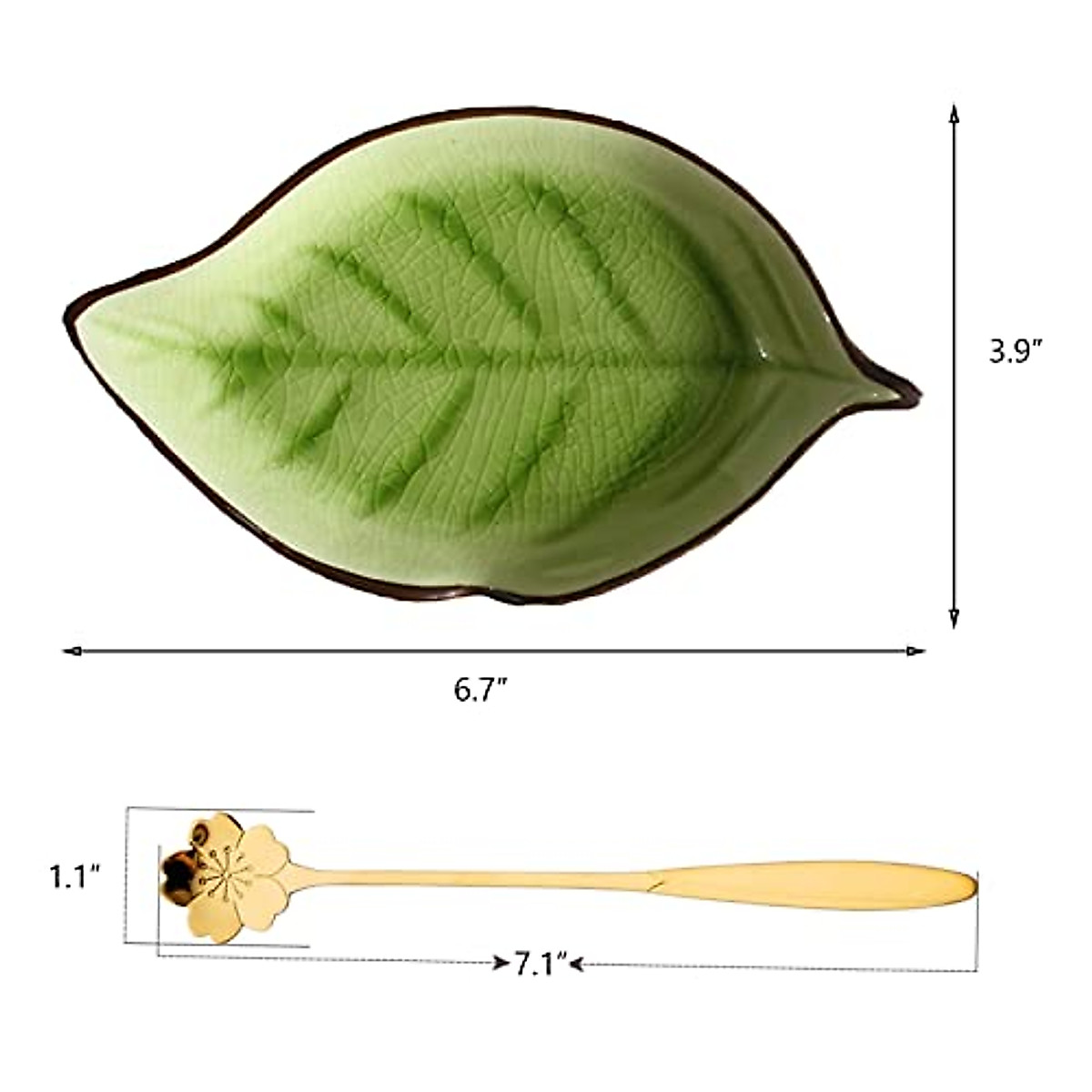 Ceramic Spoon Rest Cooking Spoon Holder for Kitchen Counter/Stove Top/Dining Table with Cute Spoon, Leaf Shaped, Modern Farmhouse Decorative, 6.7x3.9 inch