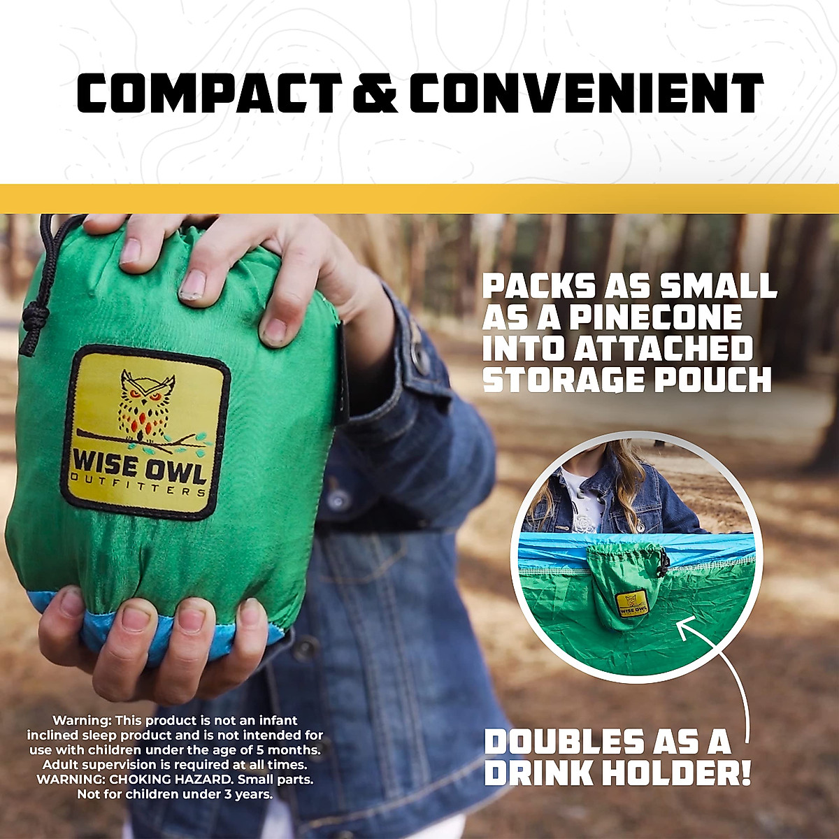 Wise Owl Outfitters Kids Hammock - Small Camping Hammock, Kids Camping Gear w/Tree Straps and Carabiners for Indoor/Outdoor Use, Cloud Blue & Tangerine