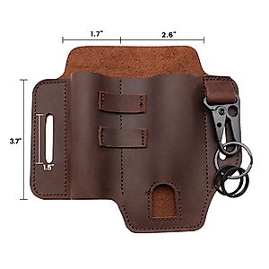 Carimee Multi-Tools Leather Sheath, Brown EDC Belt Organizer with Flashlight Holder, Pen Holder, Multi-Tools Pouch and Key Chain Clip, Multitool Belt Sheath for Work and Daily Use, Ideal Gift for Men