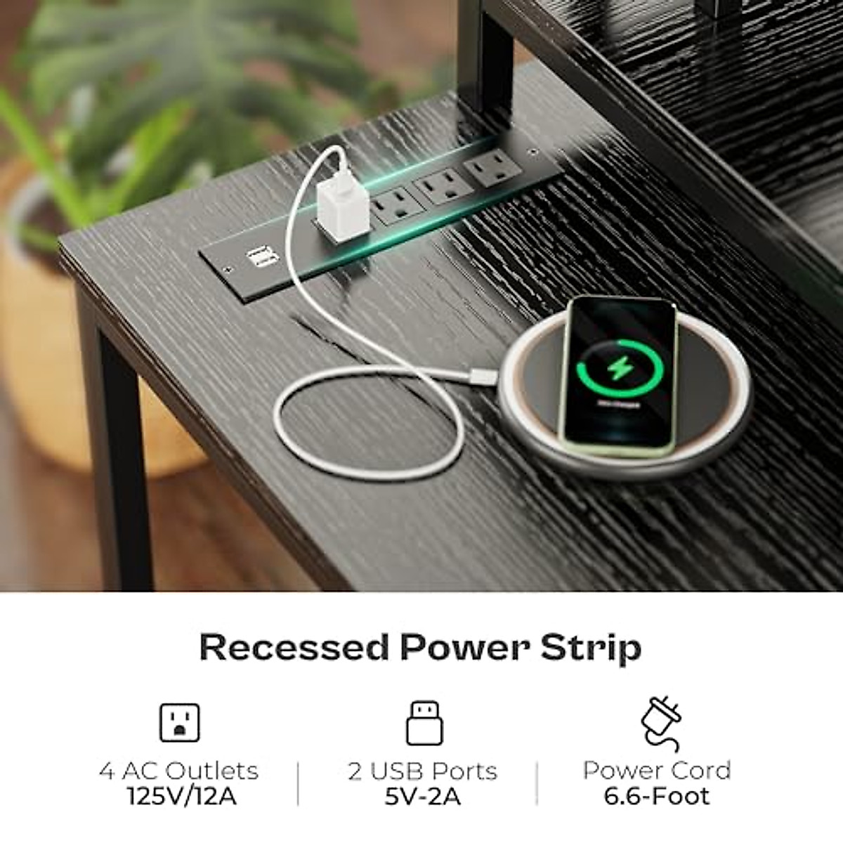 Huuger Reversible L Shaped Computer Desk with Drawers, Gaming Desk with LED Lights and Power Outlets, Office Desk with Storage Shelves, for Home & Office, Black