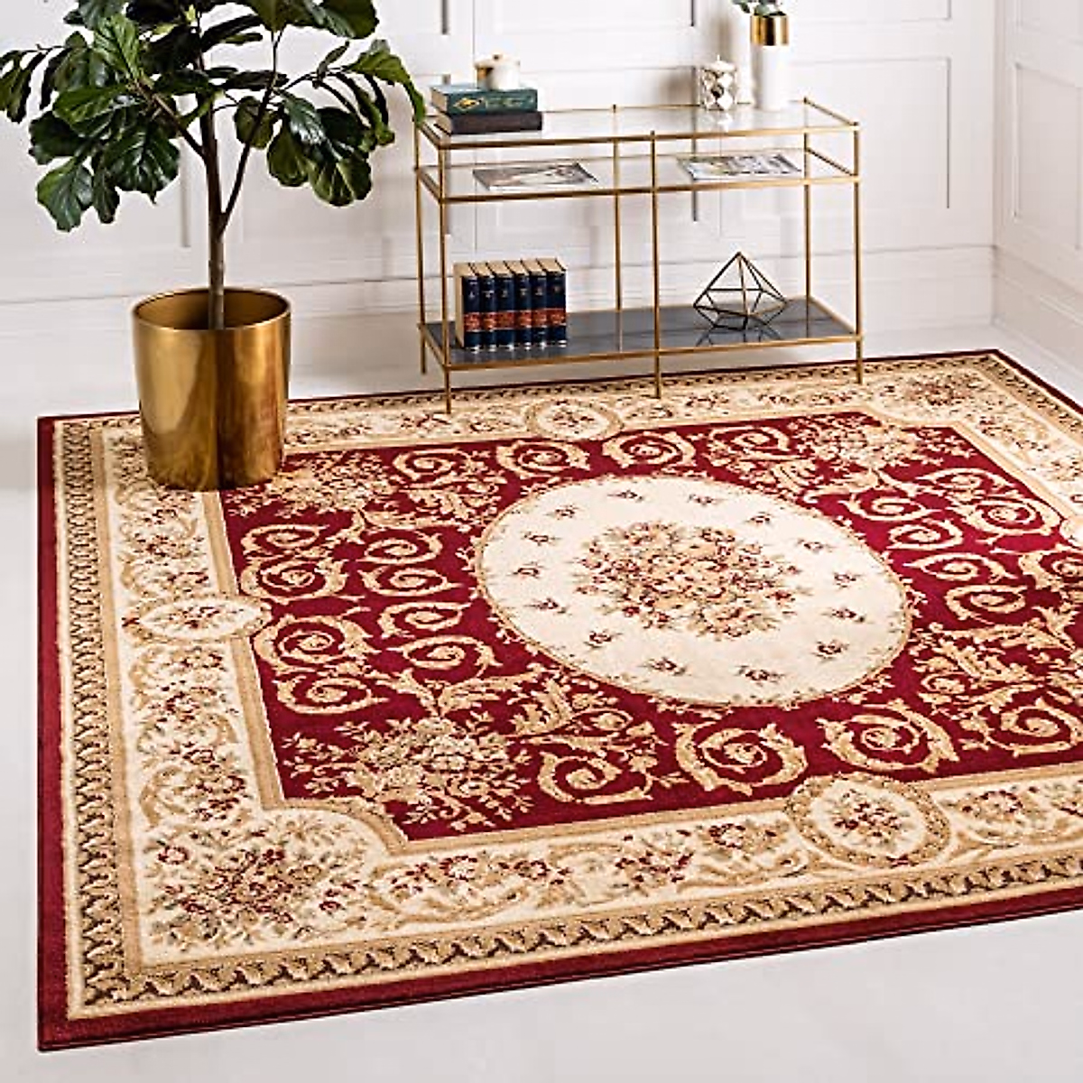 Unique Loom Versailles Collection Traditional Classic Medallion Motif Area Rug (4' 0 x 4' 0 Square, Burgundy/ Ivory)