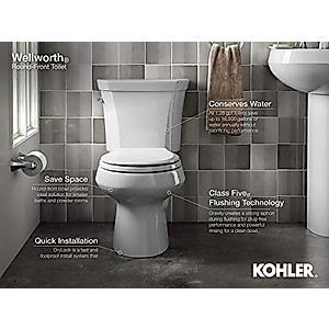 Kohler K-3577-7 Wellworth Classic 1.28 gpf Round-Front Toilet with Class Five Flushing Technology and Left-Hand Trip Lever, Black
