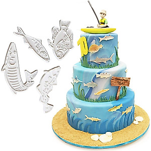 Anyana 4pcs set Fish Plastic Cookie impression Cutter Cake decorating fondant Mold Tool Sugar Paste Baking Mould stamps Pastry