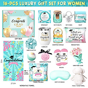 Graduation Gifts for Her 2025, College Graduation Gifts Basket Congratulations Gifts Set for Graduates Daughter Friends Nurse Insulated Tumbler Beach Towel Pouch Bag Candle Socks for Class of 2025