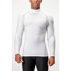DEVOPS 3 Pack Men's Athletic Turtle Neck Long Sleeve Compression Shirts (Medium, White/White/White)