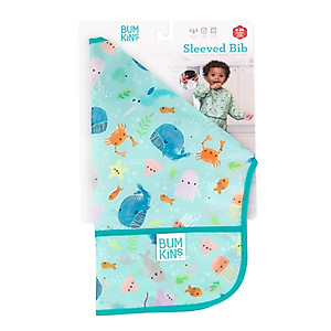 Bumkins Bibs, Baby and Toddler Girls and Boys 6-24 Months, Long Sleeve, Essential Must Have for Eating, Feeding, Mess Saving Lightweight Waterproof Fabric Sleeved Smock, Ocean Life