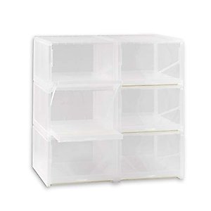 AJP Distributors 6-Pack Push-Pull Drawer Type Stackable Shoe Storage Container Box Organizer with 120° Lids for Home Closet & Entryway Sneakers Shoes Cabinet Bins Transparent Plastic Boxes Set