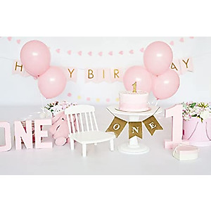 Shimmer Anna Shine First Birthday Banner ONE High Chair for Baby Boy and Girl and Anniversary Party Cake Decorations Burlap (White Print)