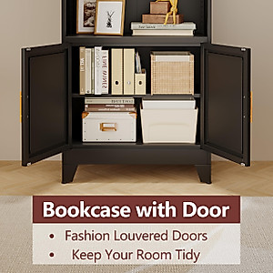 winiowa Metal Black Bookshelf and Bookcase, 6 Tier Bookshelves with Cabinet Doors, 75.2" Tall Display Book Shelf and Storage Cabinets for Living Room, Home Office, Library