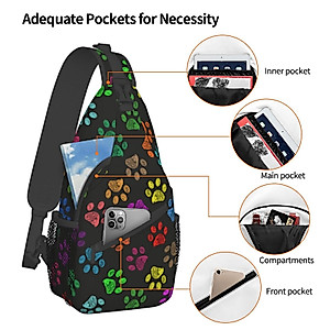 SURERUIM Paw Print Sling Bag for Women Men Crossbody Shoulder Backpack Colorful Vibrant Colored Doodle Paw Prints Seamless Pattern Chest Bags Cute Animal Pet Footprints Gym Bag Casual Daypack