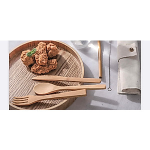 JapanBargain 3785, Bamboo Fork Knife Spoon Cutlery Utensils Flatware Set 3pc Reusable Dishwasher Safe, 8-inch, 1 Set