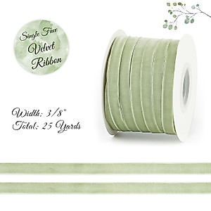 DINDOSAL Sage Green Velvet Ribbon 3/8 Inch Single Face Thin Velvet Ribbon for Gift Wrapping, Wedding, Christmas Decorations, Hair Bows, Choker, Cafts, Bouquet - 25 Yards