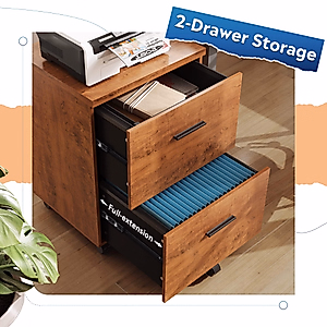 DEVAISE Wood File Cabinet, 2 Drawer Filing Cabinet for Home Office, Vertical File Cabinets with Wheels fits A4/Letter/Legal Size File, Walnut