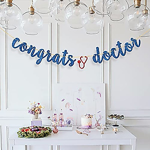 Halawawa Blue Glitter Congrats Doctor Banner - Nurse/Doctor Graduation Party Decorations - 2022 Nursing School/Medical School Graduation Party Decors Banner