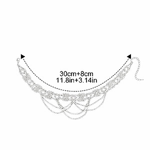 JEAIRTS Rhinestone Choker Necklace Silver Layered Crystal Necklaces Sparkly Tassel Necklace Chain Jewerly Fashion Party Accessories for Women