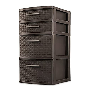 Sterilite 26226P02 4 Drawer Organizer Storage Tower with Medium Weave Drawer Fronts and Easy-Pull Handles, Espresso Brown (6 Pack)