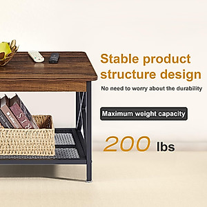 VECELO Coffee Table with 2-Tier Storage Shelf X-Frame for Living Room Office Industrial Style, Easy Assembly, Brown