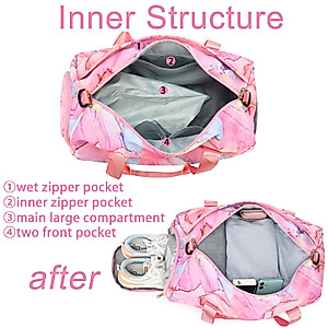 Weekender Duffel Sport Gym Bag Women Girls Travel duffle Bags with Shoe Compartment Wet Pocket (Marble Pink)