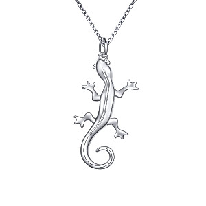 DAOCHONG S925 Sterling Silver Animal Chameleon Gecko Lizard Pendant Necklace for Women Teen Men