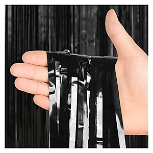 pabues 5 Pack 3.3 x 6.6 FT Black Foil Fringe Backdrop Curtain, Streamer Backdrop Curtains, Streamers Birthday Party Decorations, Fringe Backdrop for Graduation, Baby Shower, Gender Reveal