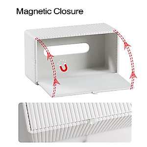 MEIBOOCH Tissue Box Cover Stylish PU Leather Rectangular Tissue Box Holder with Magnetic Bottom Cover for Bathroom Bedroom or Office (Cream-White)