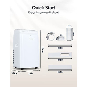 VAGKRI Portable Air Conditioners 12000 BTU ASHRAE (8150 BTU DOE/SACC), 3-in-1 AC Unit with Fan & Dehumidifier Cool up to 500 sq. ft, Portable AC with Smart/Sleep Mode, 3 Fan Speeds, Auto Swing, 24H Timer, Remote Control