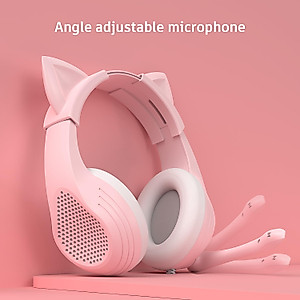 Mokochy Gaming Headsets with Mic Noise Cancelling Headphone Pink with Cat Ears Girly Headset with Microphone Wired 3.5mm Headphones for PC/Mac Headphones