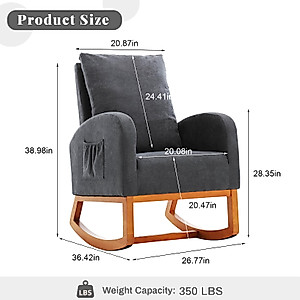DecoraFlex Modern Accent Rocking Chair Nursery, Dark Gray Nursery Rocking Chairs with Solid Wood Legs, Upholstered Tall Back Accent Glider Rocking Chair for Living Room/Bedroom/Nursery