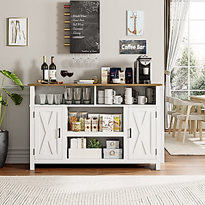 HOSTACK Barn Door TV Stand for TVs Up to 65", Modern Farmhouse Wood Entertainment Center, Media Console Table with Storage Cabinet & Adjustable Shelves, Buffet Sideboard for Dining Room, White