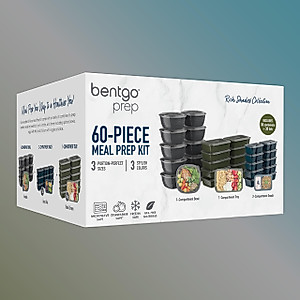 Bentgo® Prep 60-Piece Variety Meal Prep Kit - Reusable Food Containers 1-Compartment Trays, Prep Bowls, & Snack Boxes for Healthy Eating - Microwave, Freezer, & Dishwasher Safe (Rich Shades)
