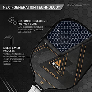 JOOLA Essentials Performance Pickleball Paddle with Reinforced Fiberglass Surface and Honeycomb Polypropylene Core, Black