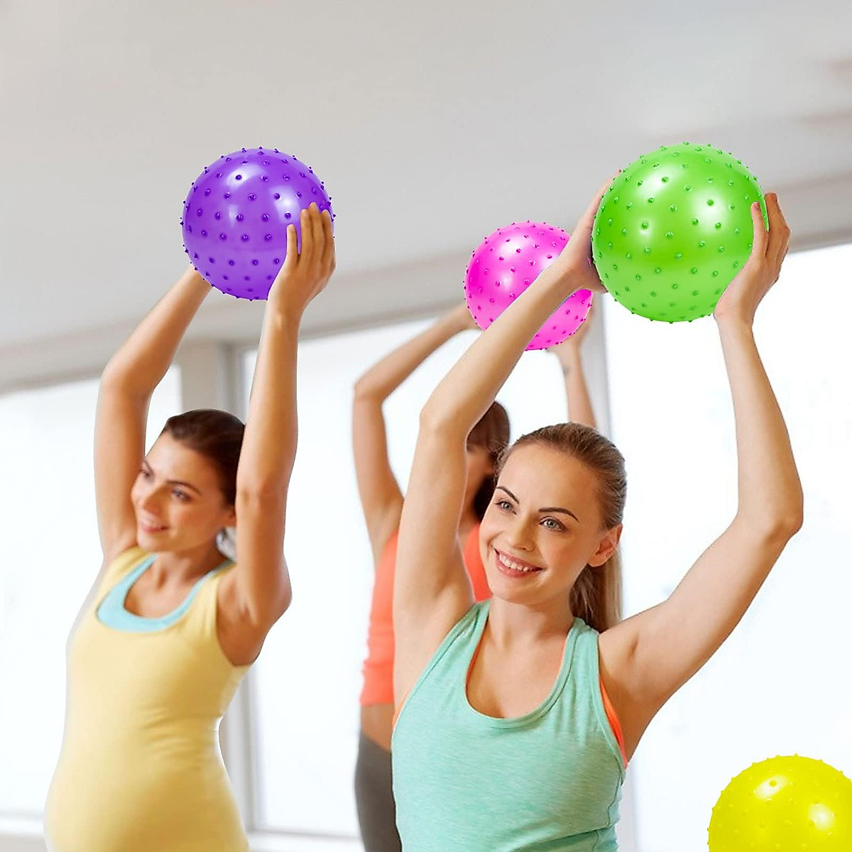 Hymaz Knobby Balls Bulk 9" Soft Bouncy Balls Sensory Toys Spiky Massage Stress Balls, Set of 5 Sensory Balls Party Favors, Stocking Stuffers for Kids Toddlers,Fun Beach Ball with Pump