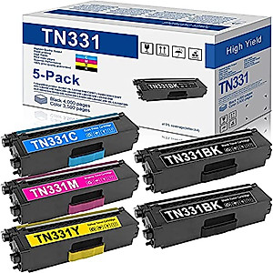 TN-331BK TN331C TN-331M TN331Y Toner Cartridge Replacement for Brother TN-331 TN331 HL-L8250CDN L8350CDW/CDWT MFC-L8600CDW 9460CDN L8650CDW L9550CDW DCP-9050CDN 9055CDN L8400CDN Printer Toner (5 Pack)
