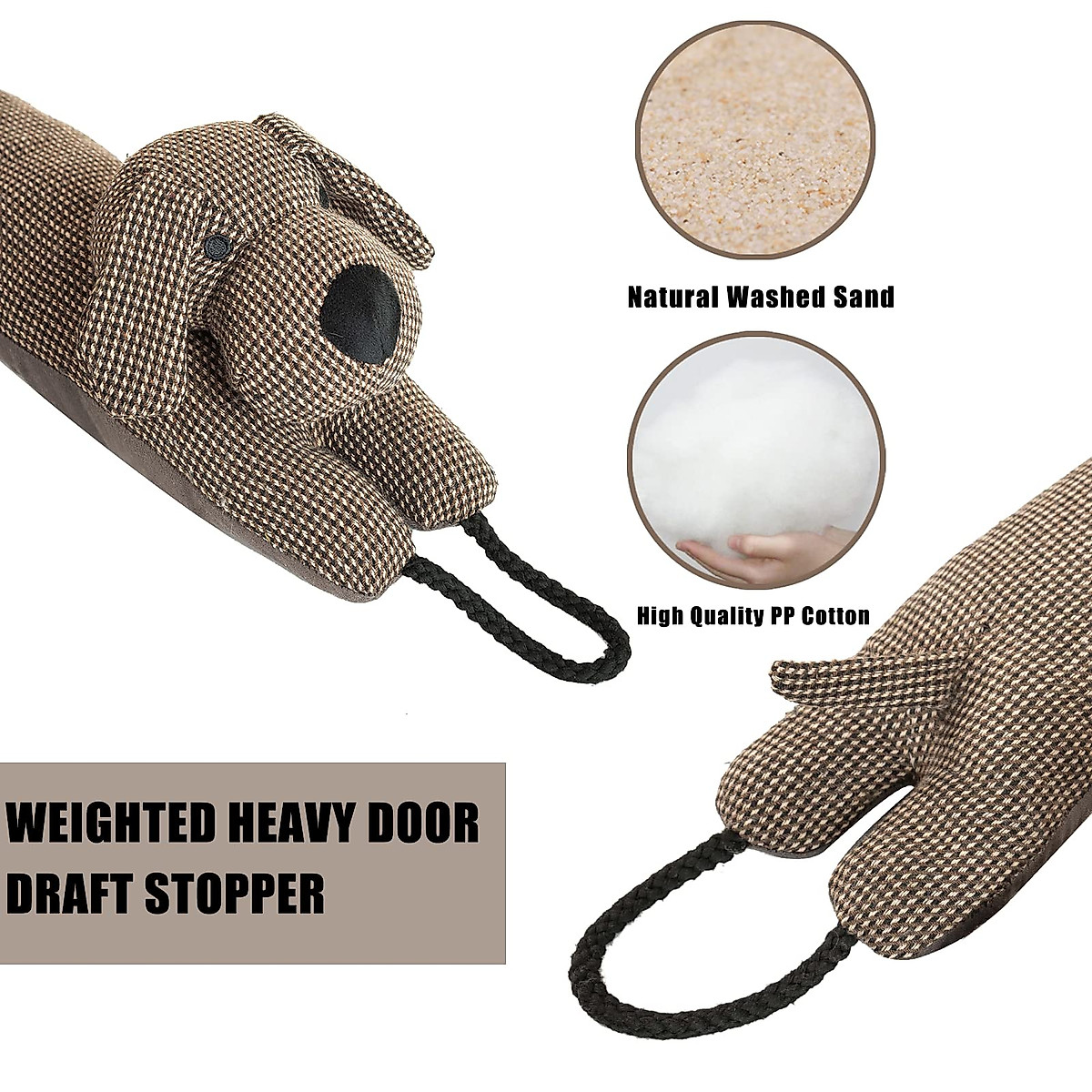 Estimber Under Door Draft Stopper Decorative Wind Stopper 36 inch for Door & Window, Weighted Animal Air Draft Stopper Snake Noise Blocker for Bottom of Door with Hanging Loops - Brown Dog