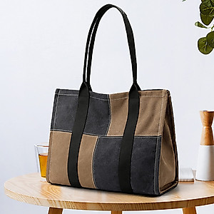 ZHIERNA Large Canvas Tote Bags for Women,15.7 * 13 Inch Shoulder Laptop Bag with Top Zipper for Work Travel Beach