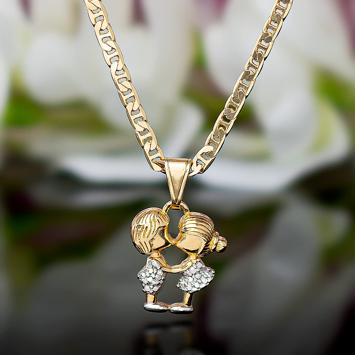 Barzel 18K Gold Plated Love Kissing Necklace With Mariner Chain – Made In Brazil