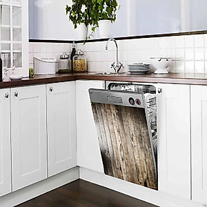 Rustic Farmhouse Dishwasher Magnet Cover of Wooden Texture Nature Wall Magnetic Refrigerator Stickers Decorative Appliance Cover Fridge Panels Metal Door Garage 23x26in