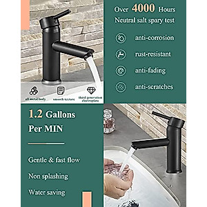 KUZOR Bathroom Faucets 1 or 3 Hole Single Handle Bathroom Sink Faucet Solid Brass Matte Black Bathroom Faucet with Optional Deck Plate 4 Inch Centerset Pop Up Drain and Water Supply Hoses Included
