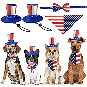 CooShou 4Pcs 4th of July Dog Costume Independence Day Dog Outfit American Flag Pet Dog Hat Bandana Bow Tie Triangle Scarf for Dogs Cats Puppy Kitten