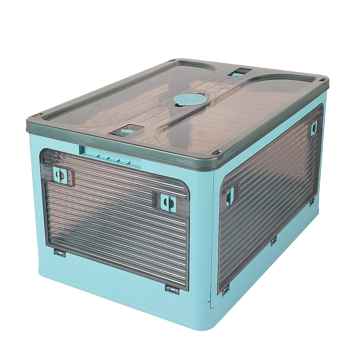 ANMINY 6PCS Lidded Plastic Storage Bins 89QT 5-Door Collapsible Stackable Portable Crate Clear Storage Box Bulk Container Basket with Wheels Handles Lid for HomeTravel Car Truck - Green, Extra Large